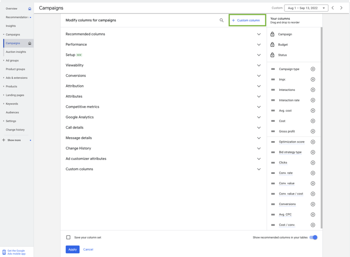 How To Set Up Custom Columns In Google Ads